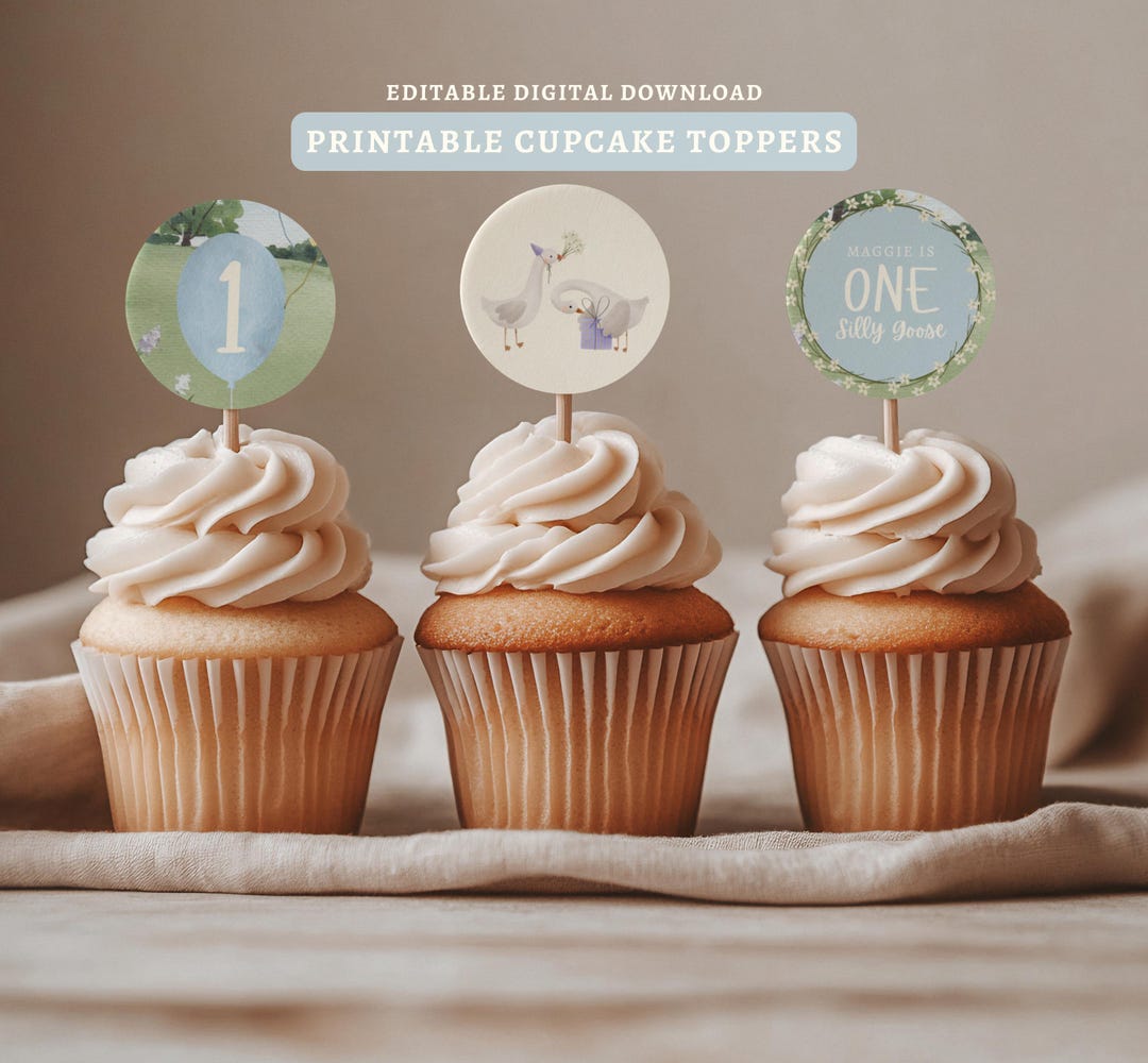 EDITABLE One Silly Goose Cupcake Toppers, One Silly Goose Birthday ...