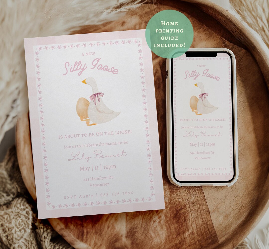 EDITABLE Silly Goose Baby Shower Invitation, Whimsical Cute Baby Girl ...