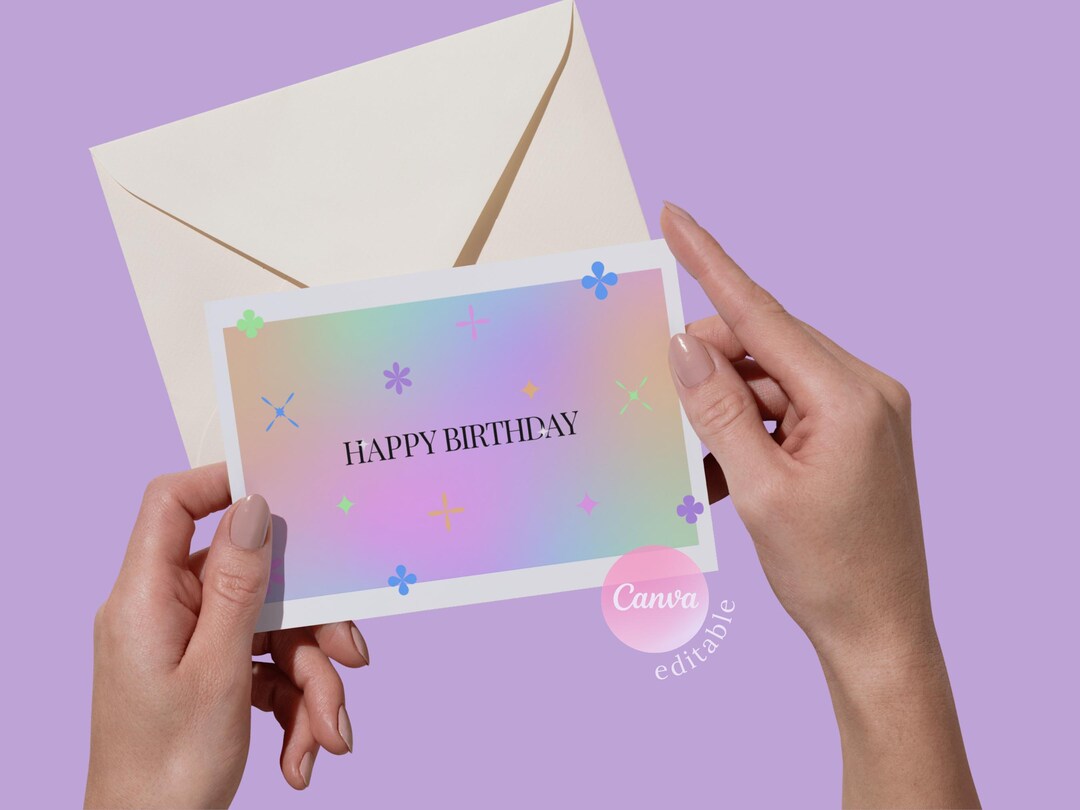 Gradient Happy Birthday Card, Digital Print, Editable Printable ...