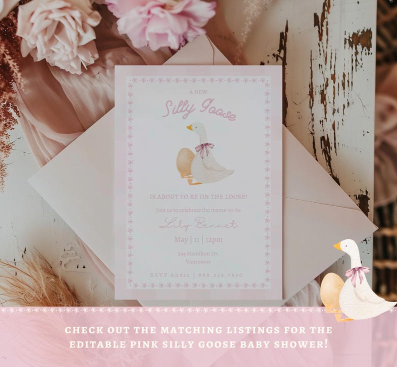 EDITABLE Silly Goose Baby Shower Welcome Sign Whimsical Cute Pink ...