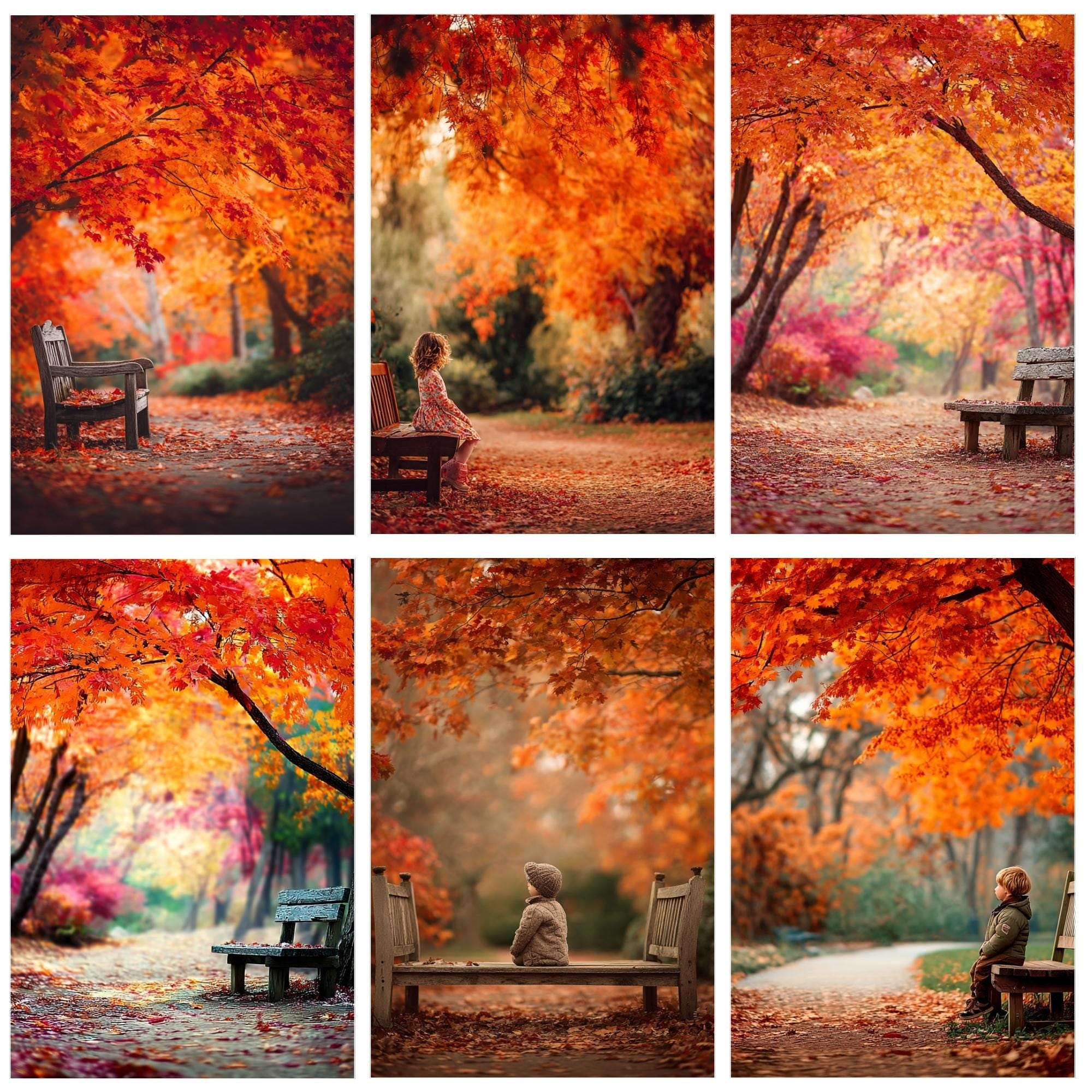 Autumn Park Photography Backdrop – Cozy Fall Forest Red Leaves Bench ...