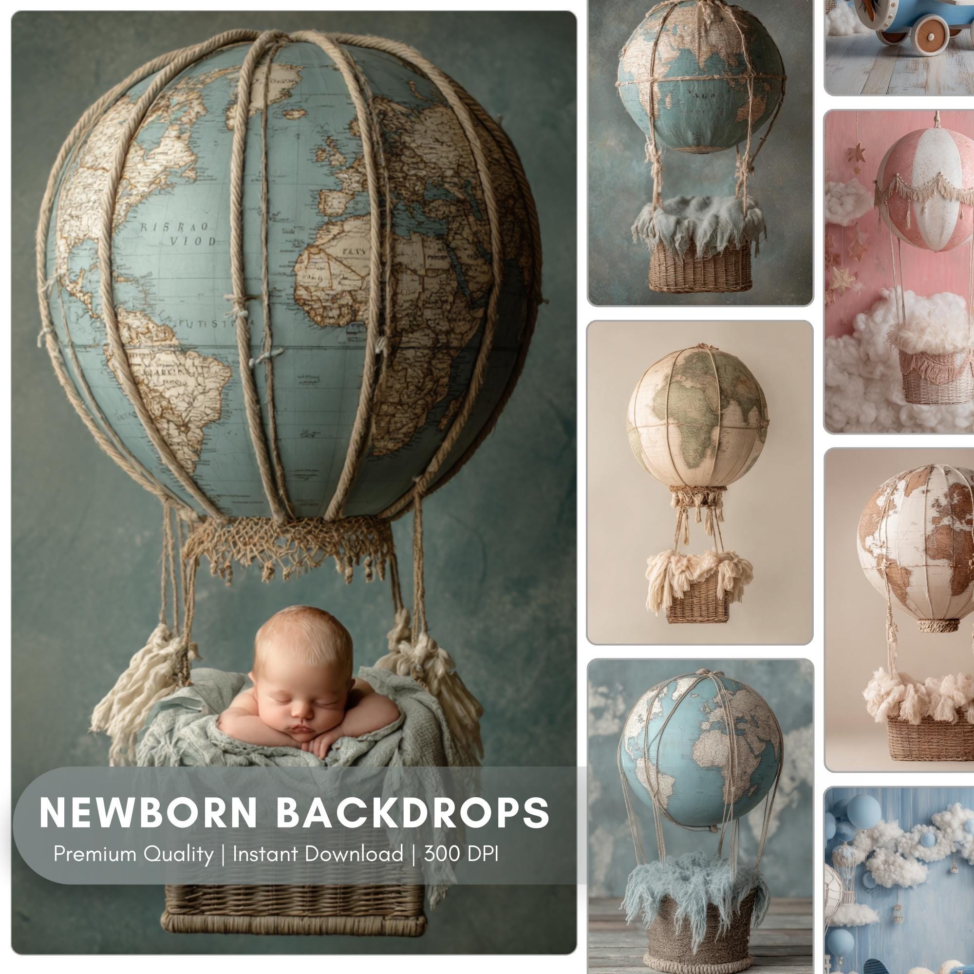 Hot Air Balloon Newborn Photography Backdrop – Travel Theme Scene - Etsy