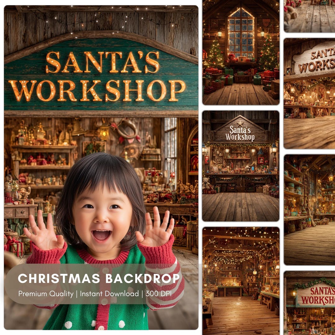 Santa's Workshop Christmas Backdrop, Cozy Toy Shop (digital Download ...