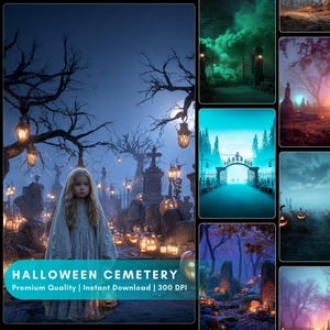 Cemetery Halloween Photography Backdrops: Spooky Digital Backgrounds ...