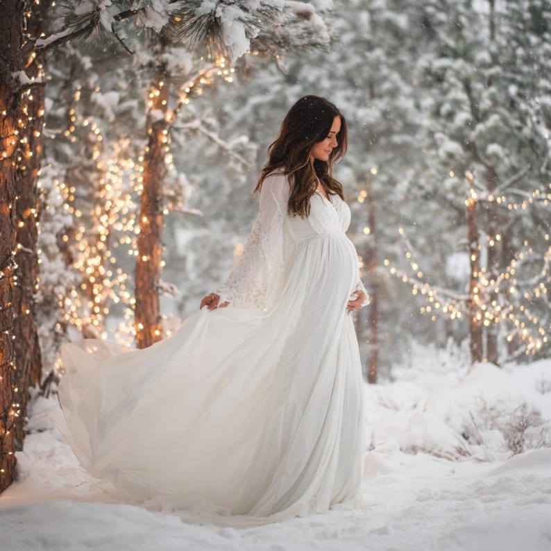 Winter Maternity Photography Backdrop | Snowy Scene Photo Prop - Etsy