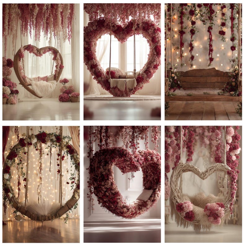 Valentine Day Floral Swing Backdrop, Romantic Heart Roses Photography ...