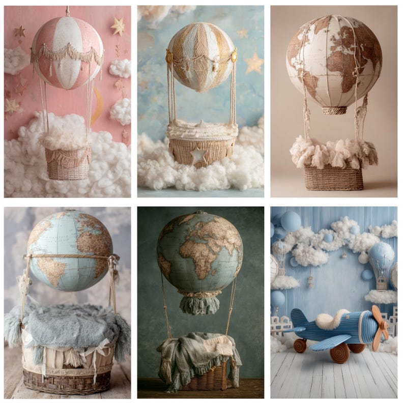 Hot Air Balloon Newborn Photography Backdrop – Travel Theme Scene - Etsy
