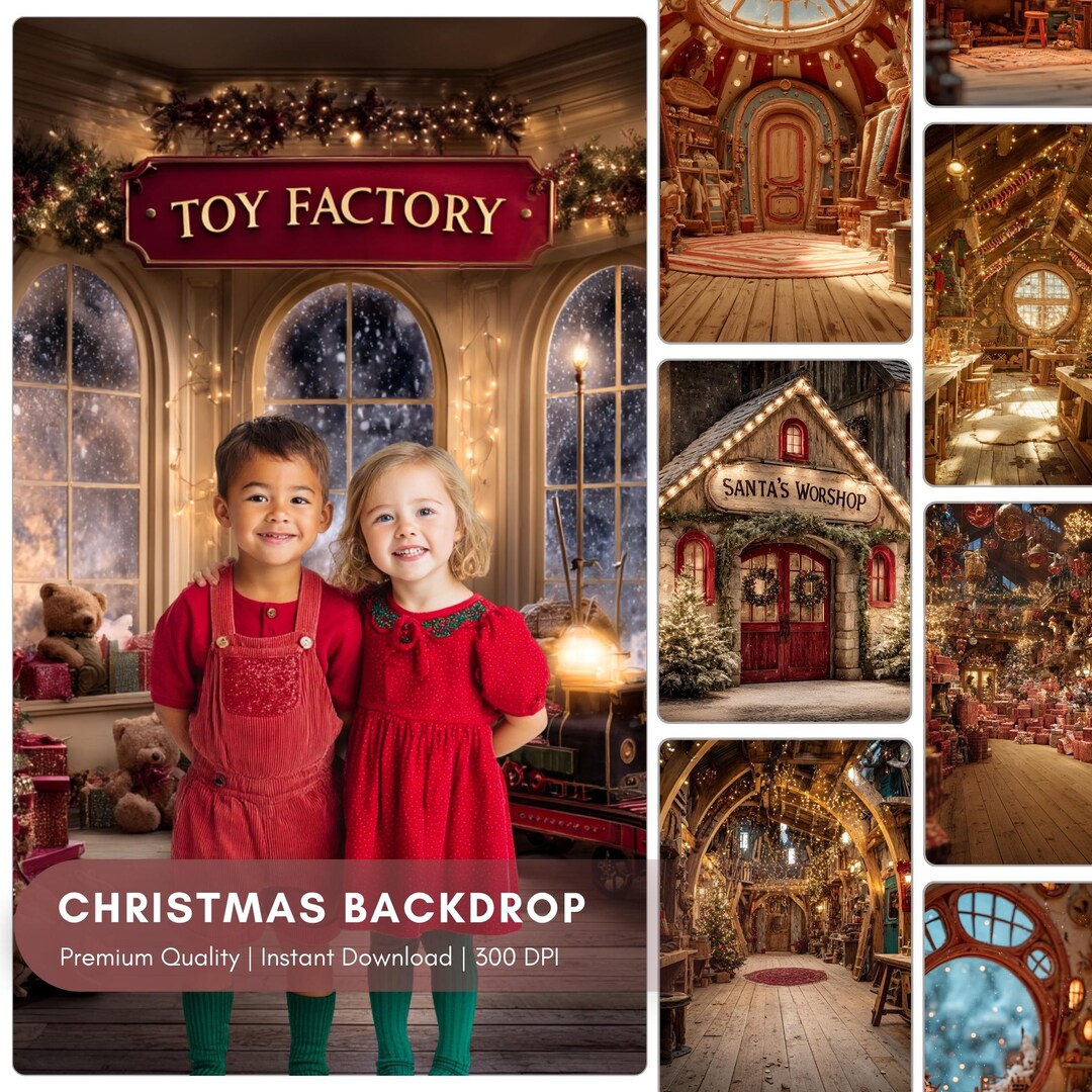 Santa Toy Factory Digital Backdrop • Workshop Scene • Magical Holiday ...