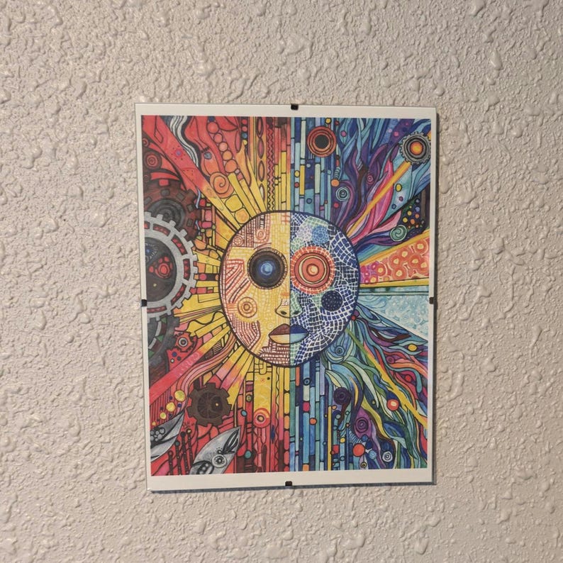 Vibrant Sun & Moon Print | 8x10 Art on 8.5x11 | Unique Abstract Decor ...