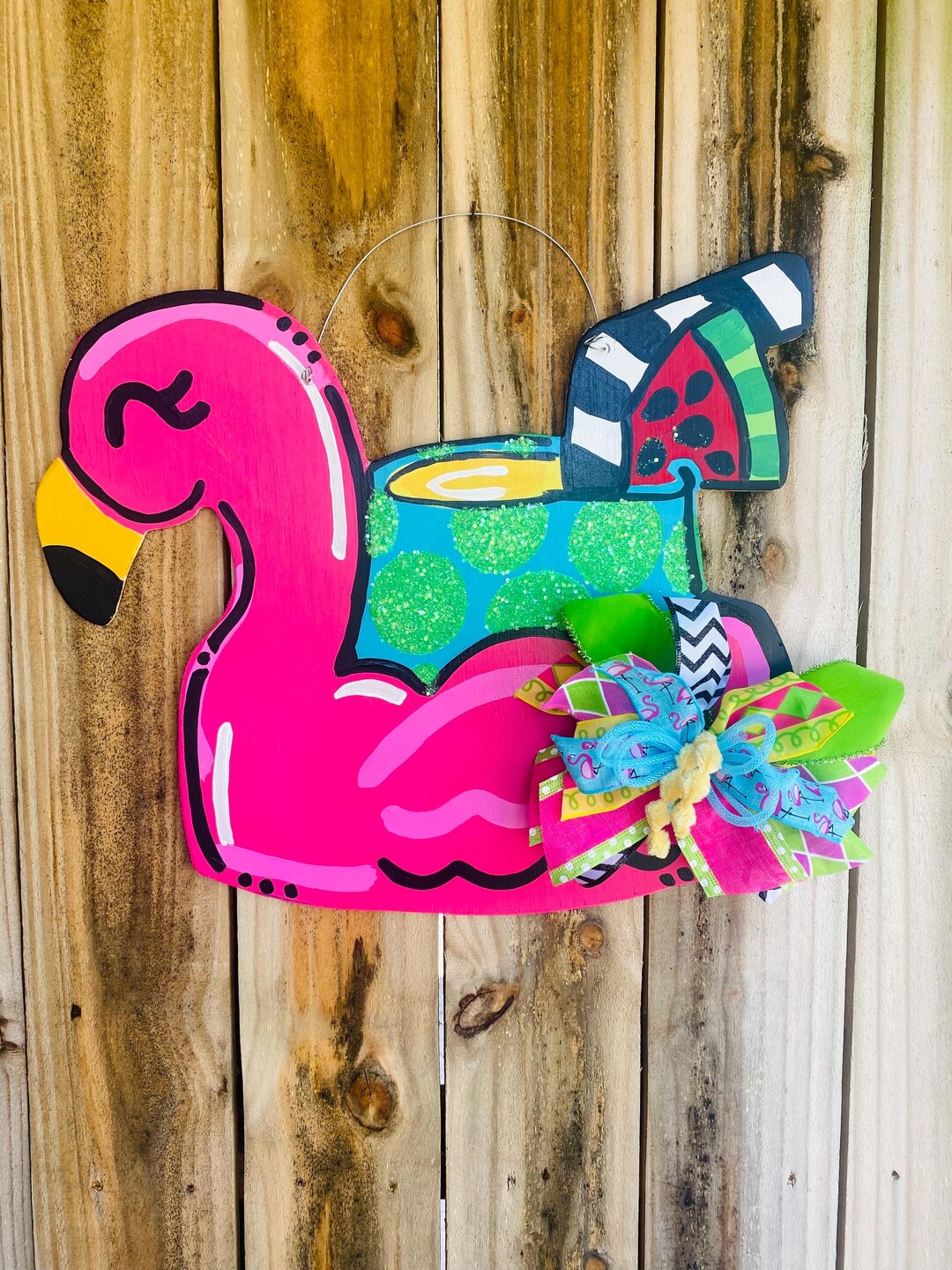 Flamingo Float Door Hanger, Summer Door Hanger, Door Hanger , Wood ...