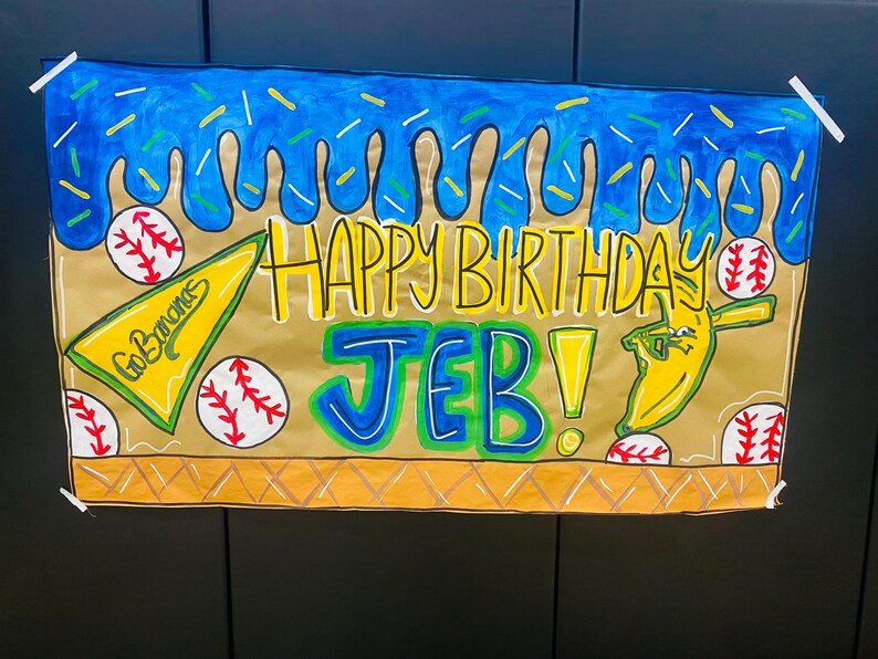 Bananas Baseball Happy Birthday Hand Painted Banner - Etsy