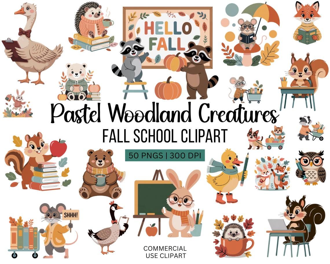 Fall Animals Classroom Clipart Bundle Woodland Teacher Graphics Autumn ...