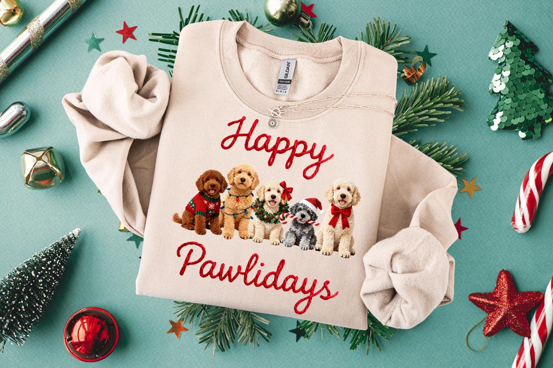 Goldendoodle Christmas PNG Dog Clipart Faux Yarn Texture Holiday Dogs ...