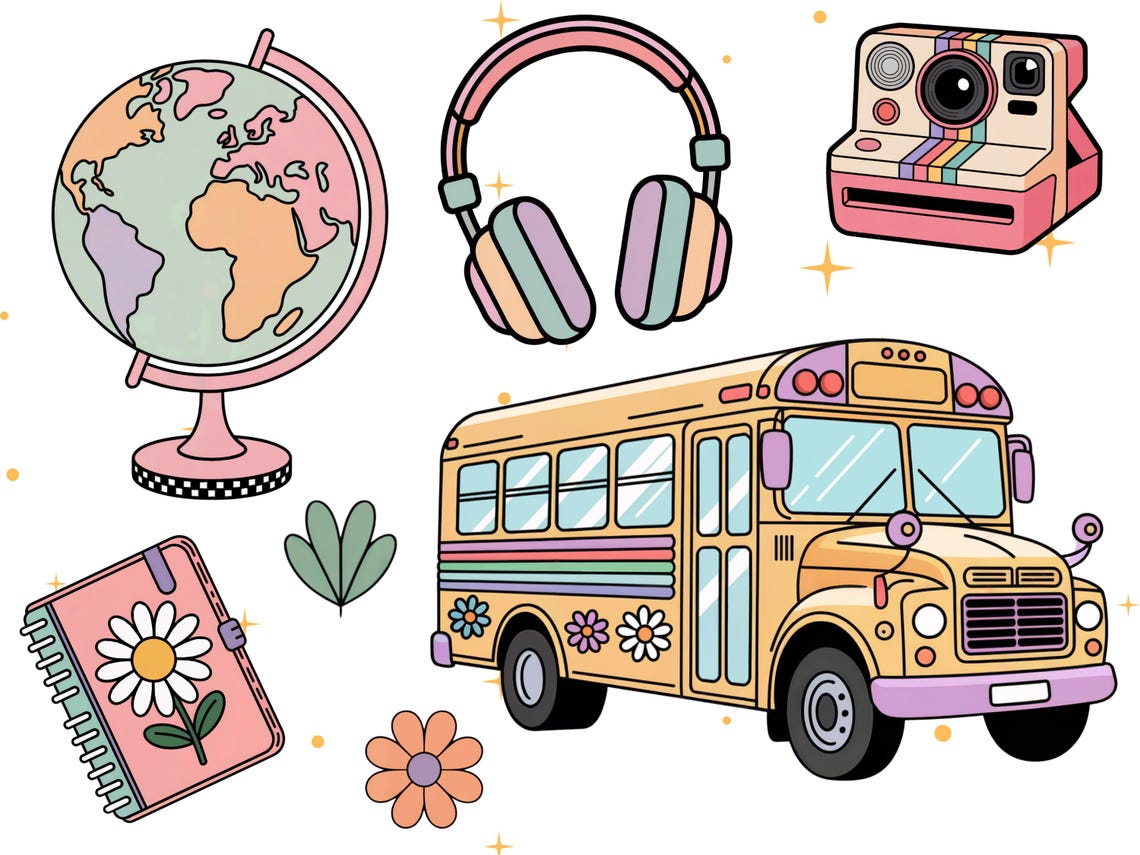 Pastel School Supply PNG Bundle Coquette Rainbow Classroom Clipart ...