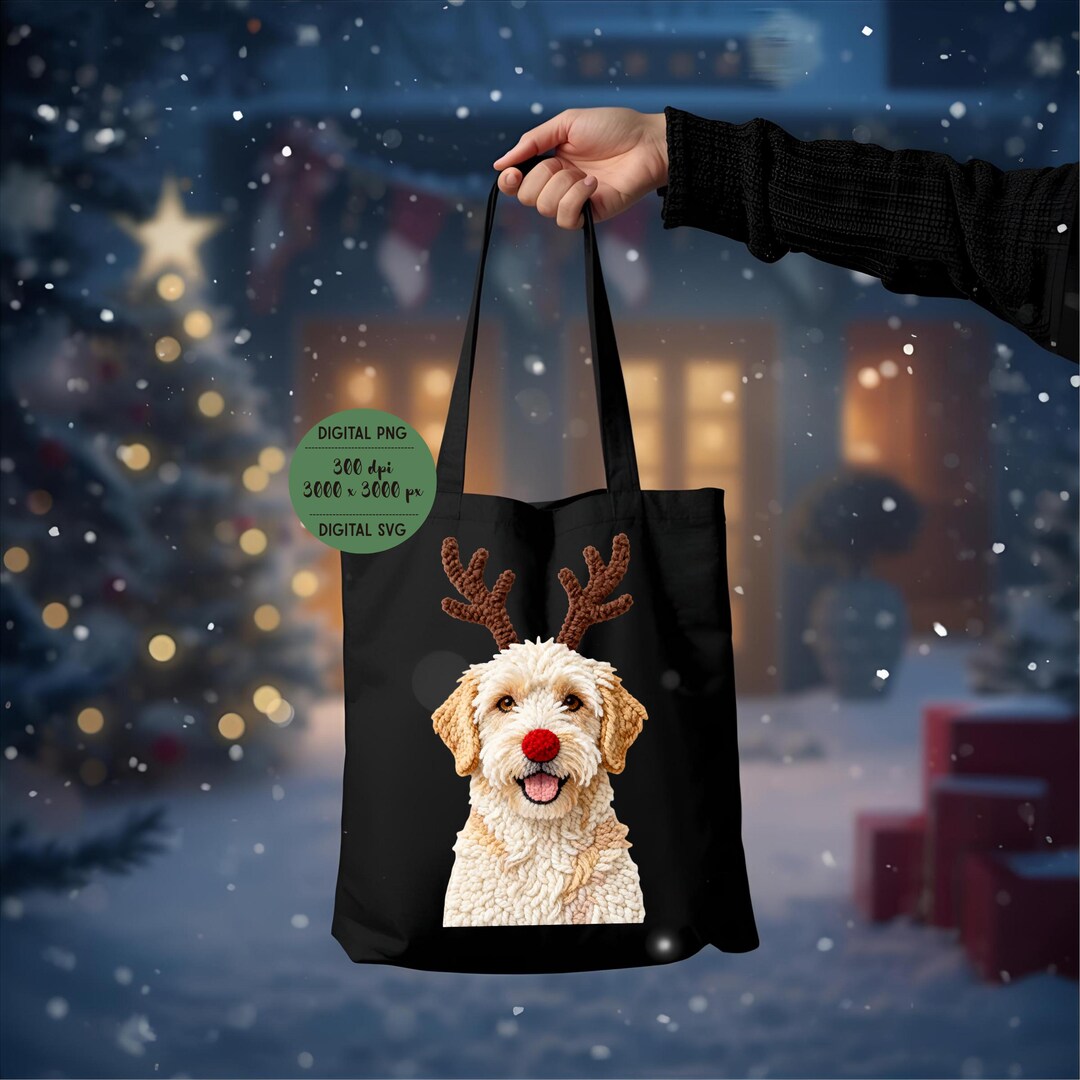 Goldendoodle Reindeer Christmas Dog Faux Chrochet Latch Hook Yarn PNG ...