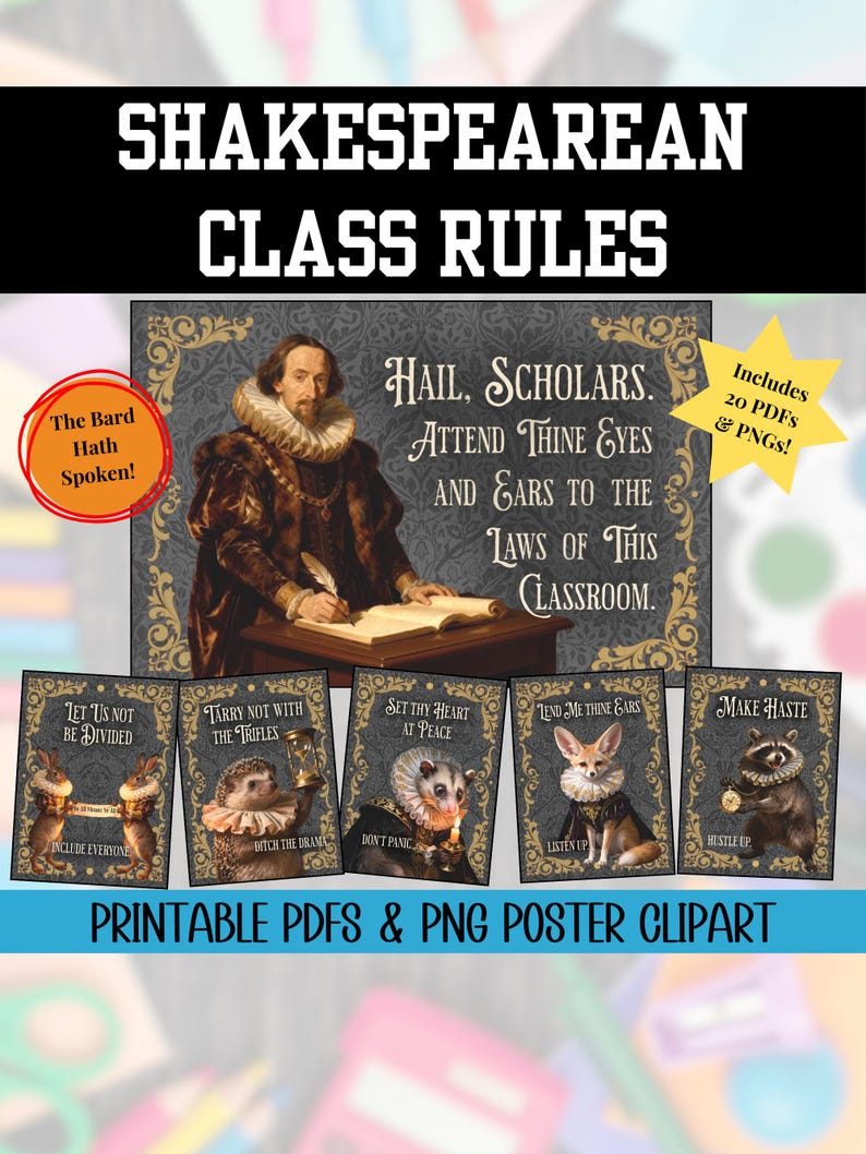 Shakespeare Classroom Rules Posters Printable PDF PNG Homeschool ...