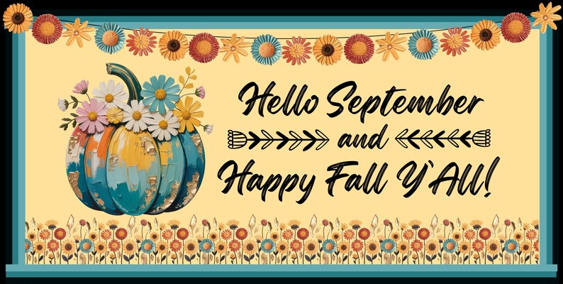 September Bulletin Board PNG Set Printable Fall Pumpkin Floral ...