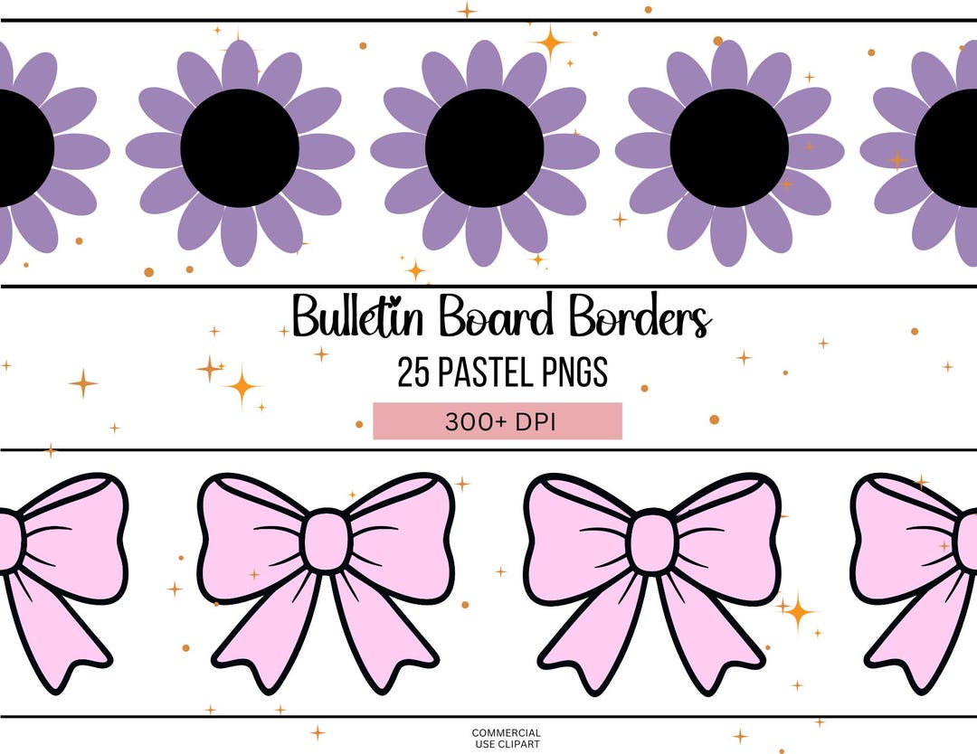 Bulletin Board Borders Pastel Digital Classroom Decor Flowers Bows ...
