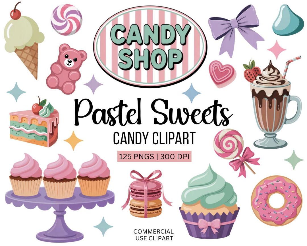 Pastel Candy Clipart Bundle 125 Pngs Sweet Treats Ice Cream Macarons ...