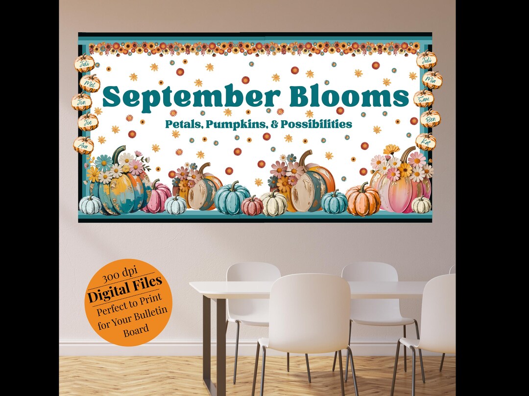 September Bulletin Board PNG Set Printable Fall Pumpkin Floral ...