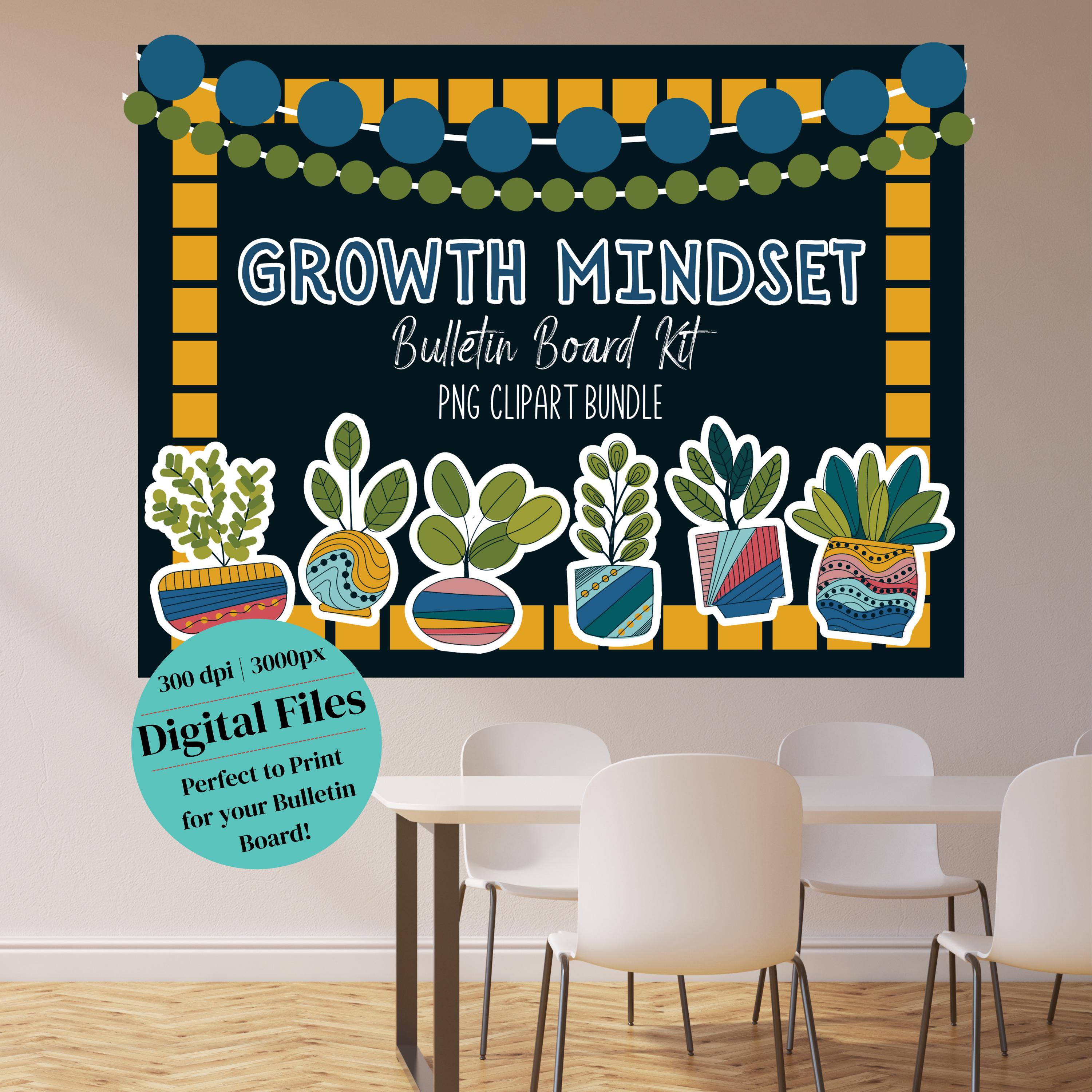 Growth Mindset Bulletin Board Kit SEL Digital Files Succulents Positive ...