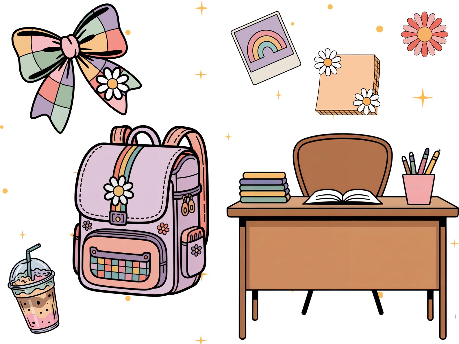 Pastel School Supply PNG Bundle Coquette Rainbow Classroom Clipart ...