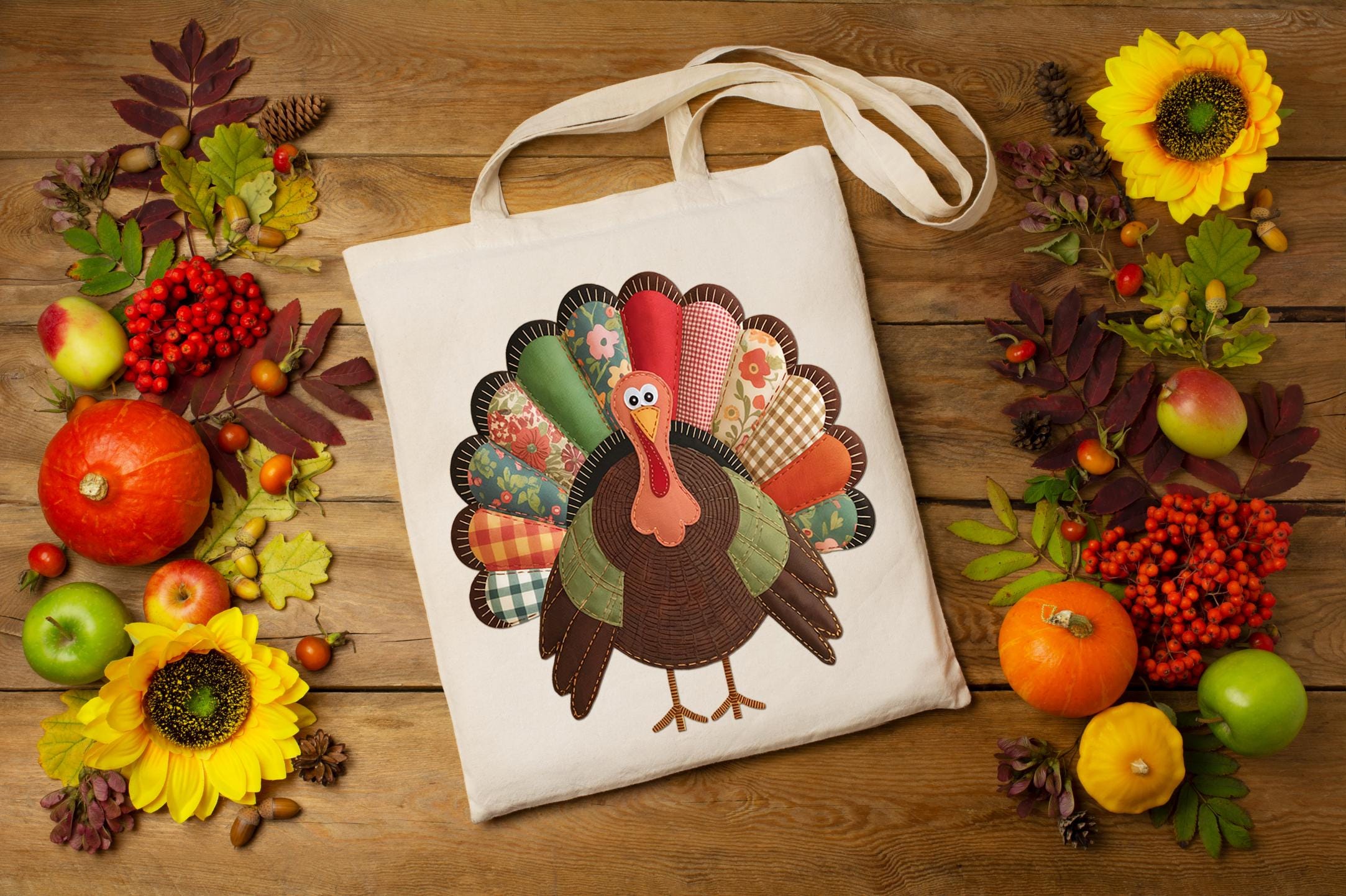 Patchwork Turkey Clipart Bundle Gobble Word Art Thanksgiving PNG Fall ...
