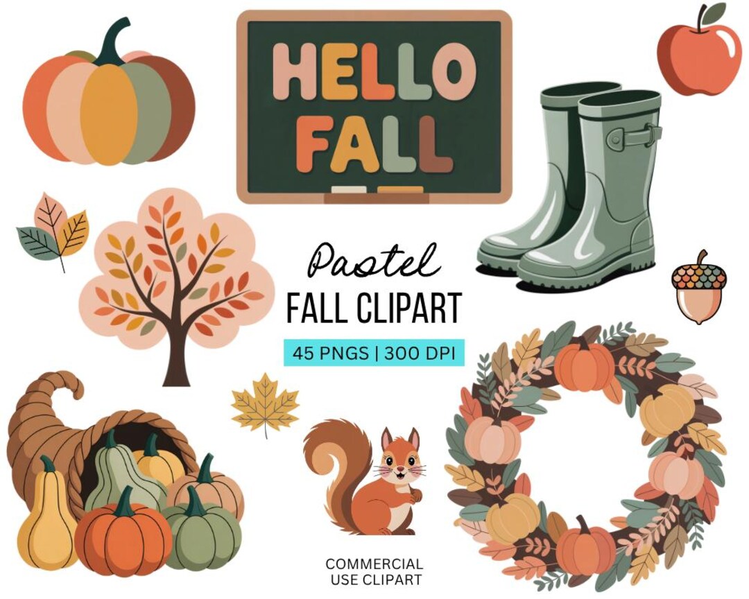 Pastel Fall Clipart Bundle 45 Pngs Autumn Doodles for Procreate ...