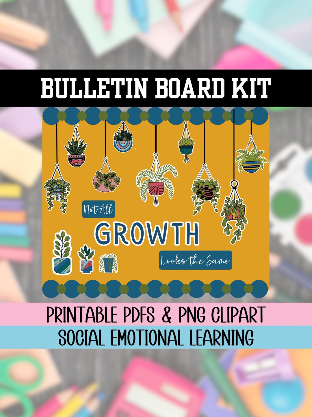 Growth Mindset Bulletin Board Kit SEL Digital Files Succulents Positive ...