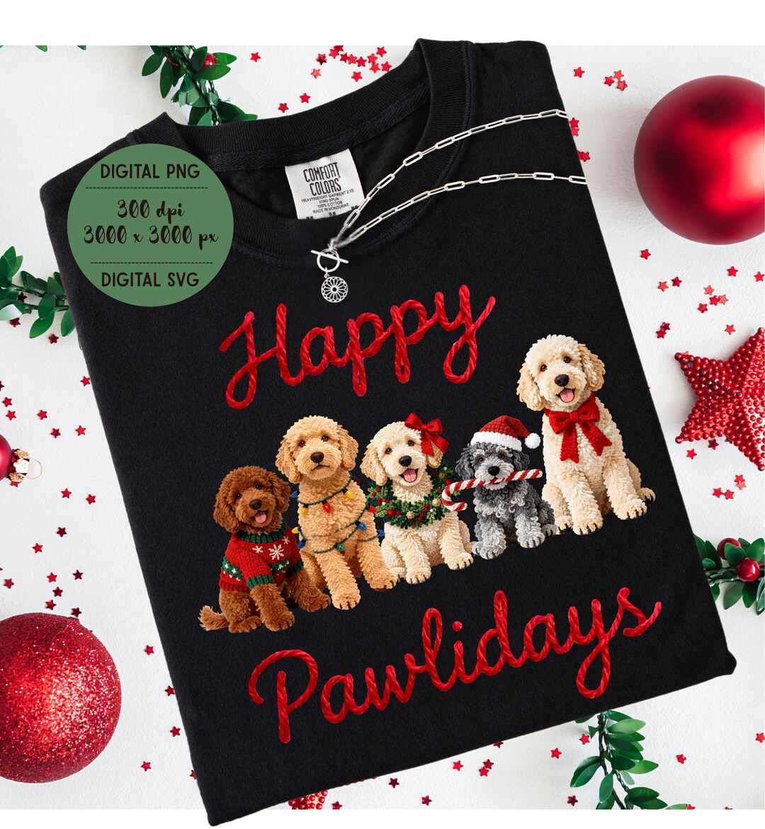 Goldendoodle Christmas PNG Dog Clipart Faux Yarn Texture Holiday Dogs ...