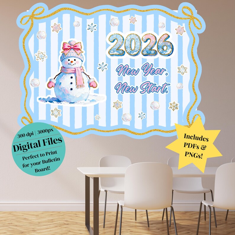 Snowman Bulletin Board Kit 2026 New Year Classroom Decor Door Kit Pink ...