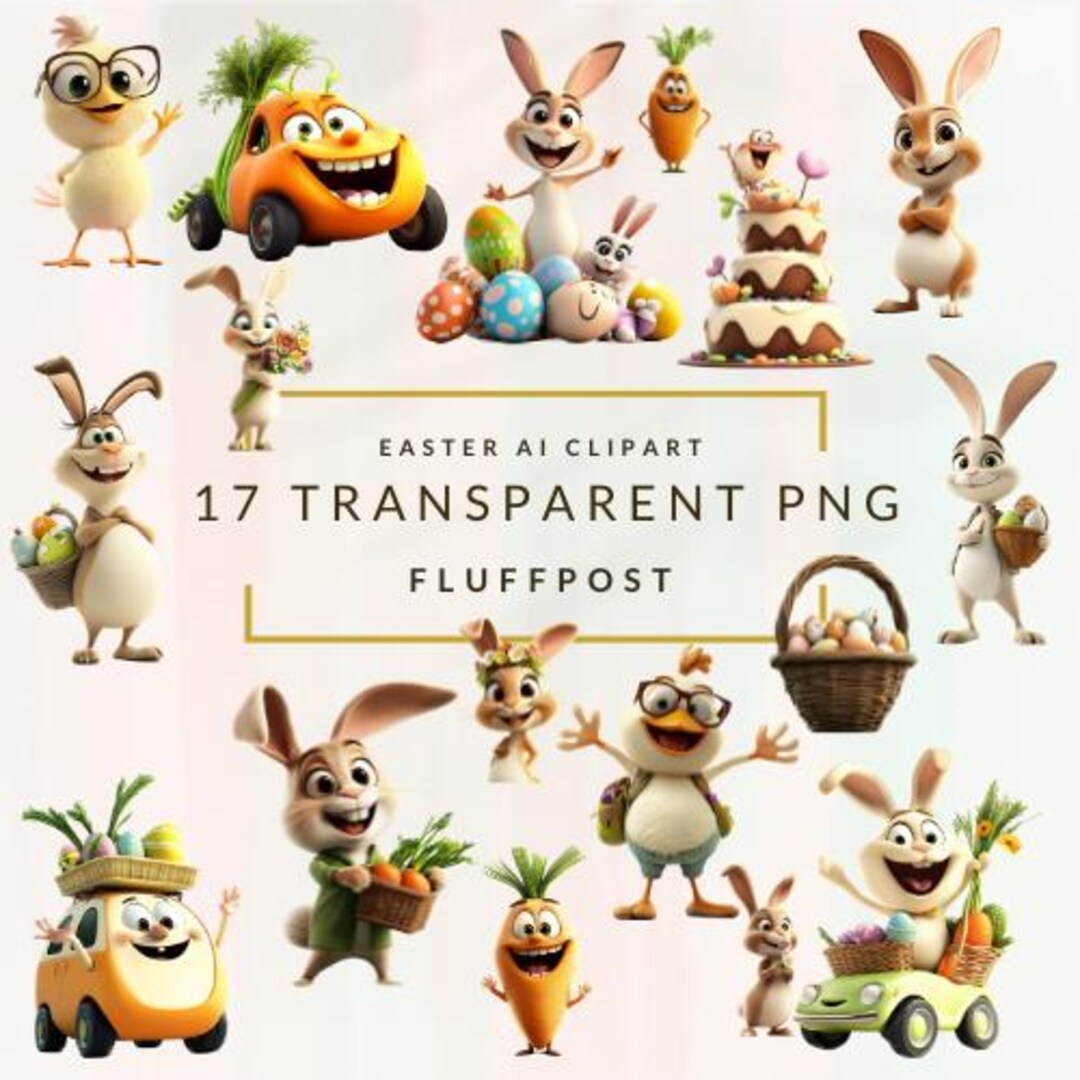 Cartoon Easter Clipart, Bunny, Carrot, Easter Download PNG, Colorful ...