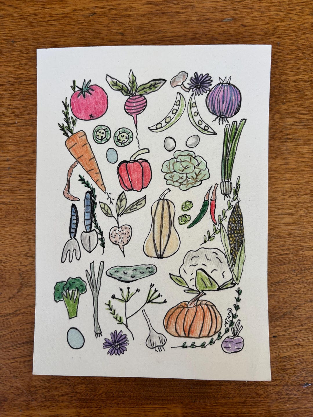 5x7 Kitchen Garden Artwork of Garden Veggies, Black and White or ...