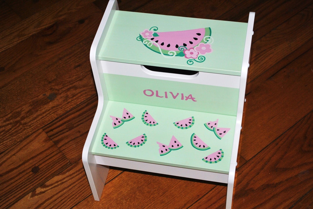 Kids 2 Step Stool,watermelon,childrens Step Stool,hand Painted,girls ...