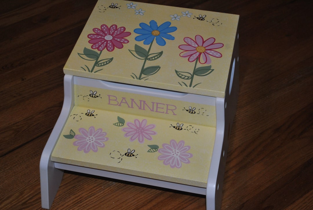 Kids 2 Step Stool - Whimsical Bees in the Garden With Flowers - Etsy