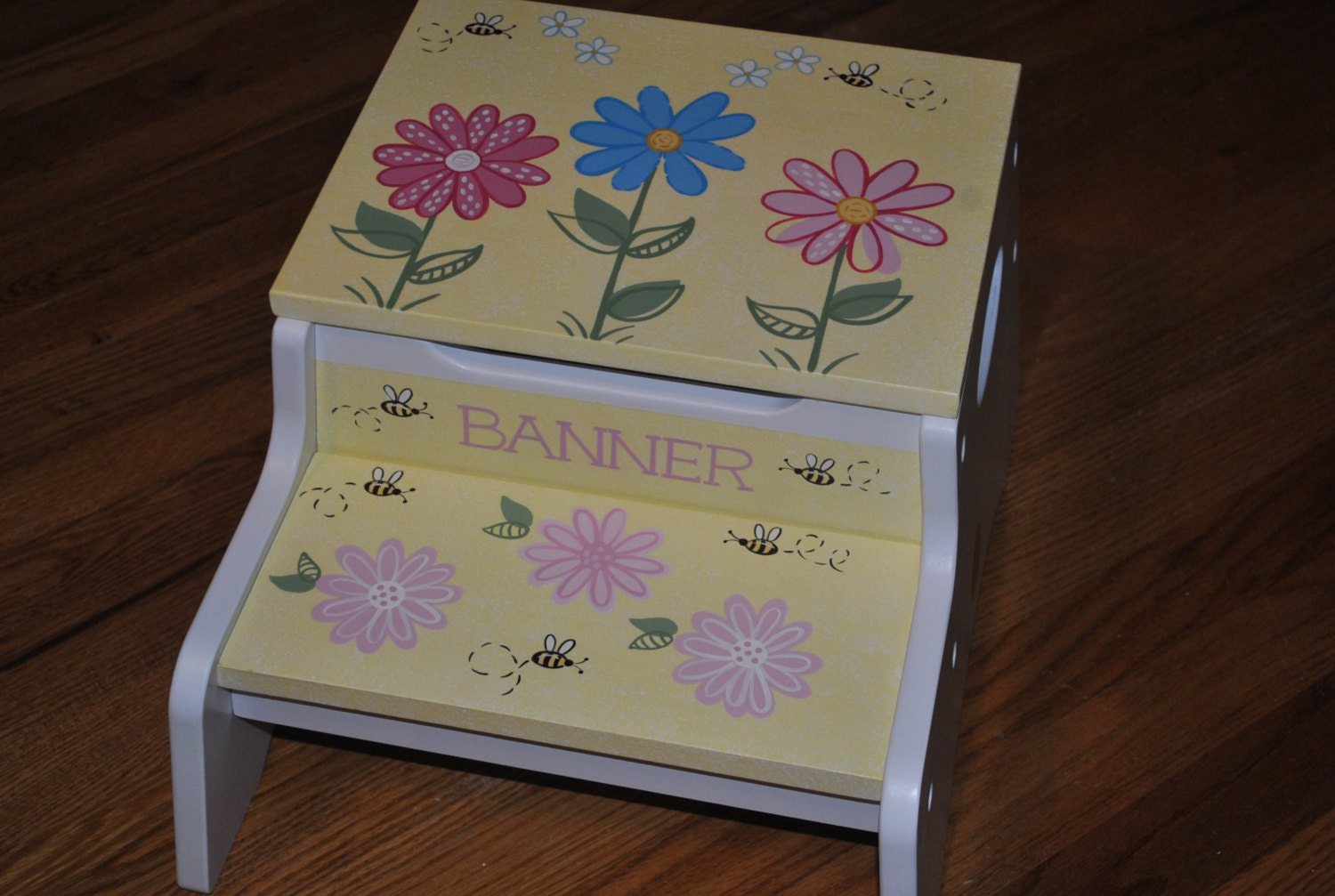 Kids 2 Step Stool - Whimsical Bees in the Garden With Flowers - Etsy