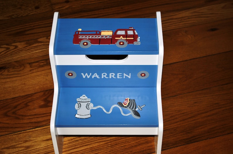 Kids 2 Step Stool - Fire Truck - Fire Engine - Nursery - Children's ...