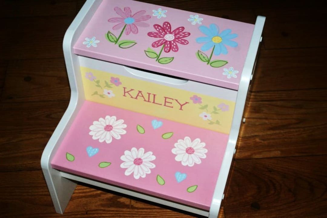 Kids 2 Step Stool,pb Daisy Garden,hand Painted,children Step Stool ...