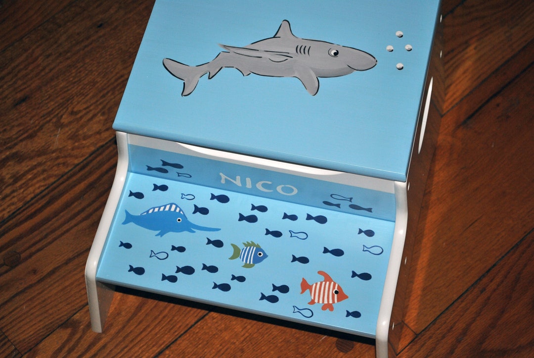 Kids 2 Step Stool,childrens Step Stool,shark,hand Painted,boy,toddler ...