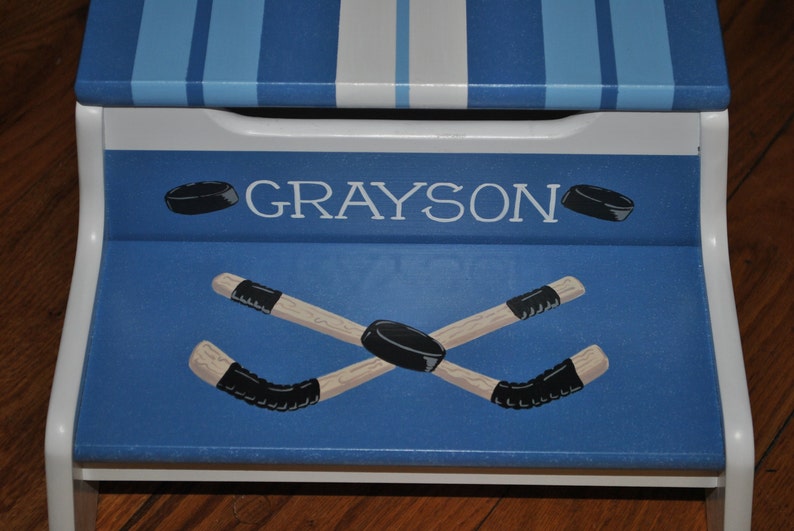 Children's Step Stool ,kid's Step Stool,hand Painted,sports,hockey,boys ...