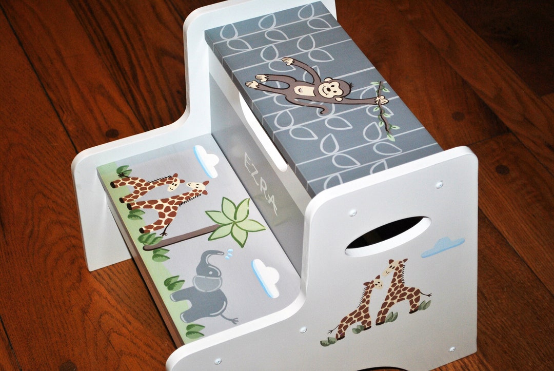 Kids 2 Step Stool,childrens Step Stool,jungle W/vines,hand Painted,boy ...