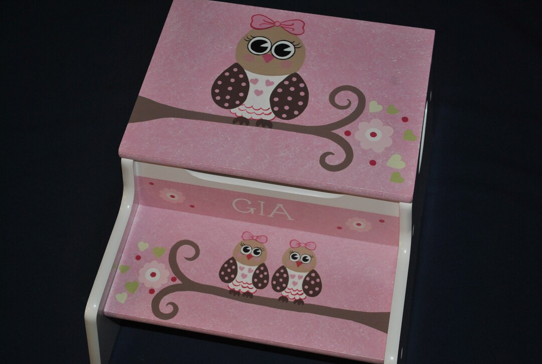 Kids 2 Step Stool, She's A Hoot, Hand Painted, Girls Step Stool, Baby ...