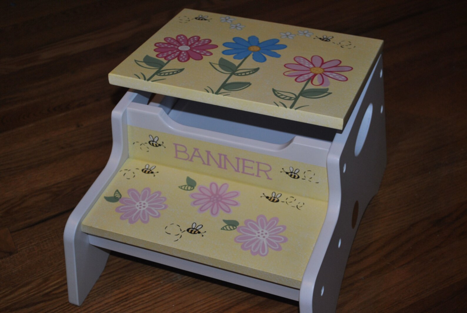 Kids 2 Step Stool - Whimsical Bees in the Garden With Flowers - Etsy