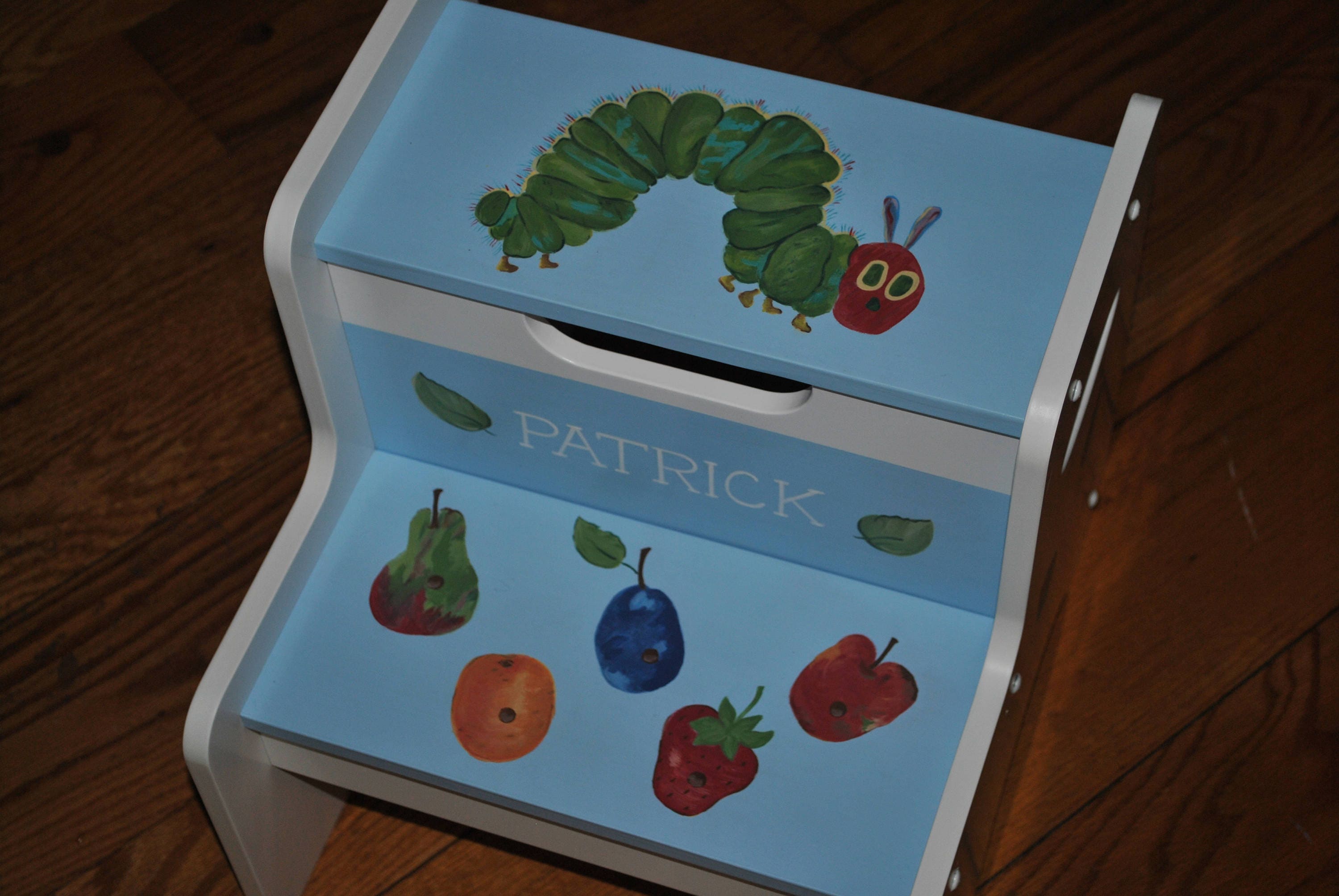 Kids Step Stool, Childrens Step Stool, Hand Painted, Hungry Caterpillar ...