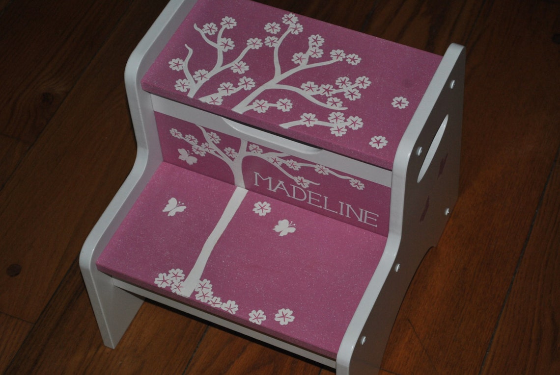 Kids Step Stool - Pink Falling Leaves - Etsy