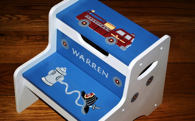 Kids 2 Step Stool - Fire Truck - Fire Engine - Nursery - Children's ...