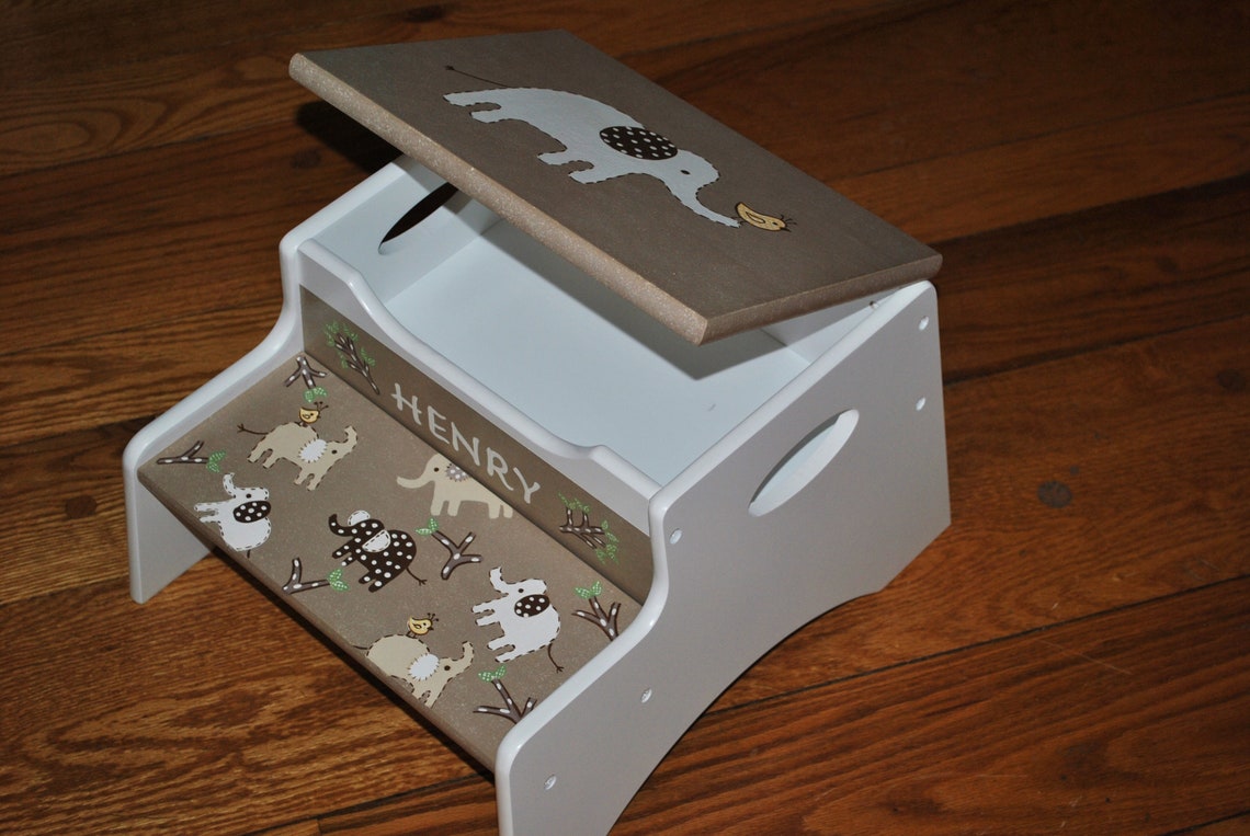 Kids 2 Step Stool, PB Organic Elephant, Childrens Step Stool, Hand ...