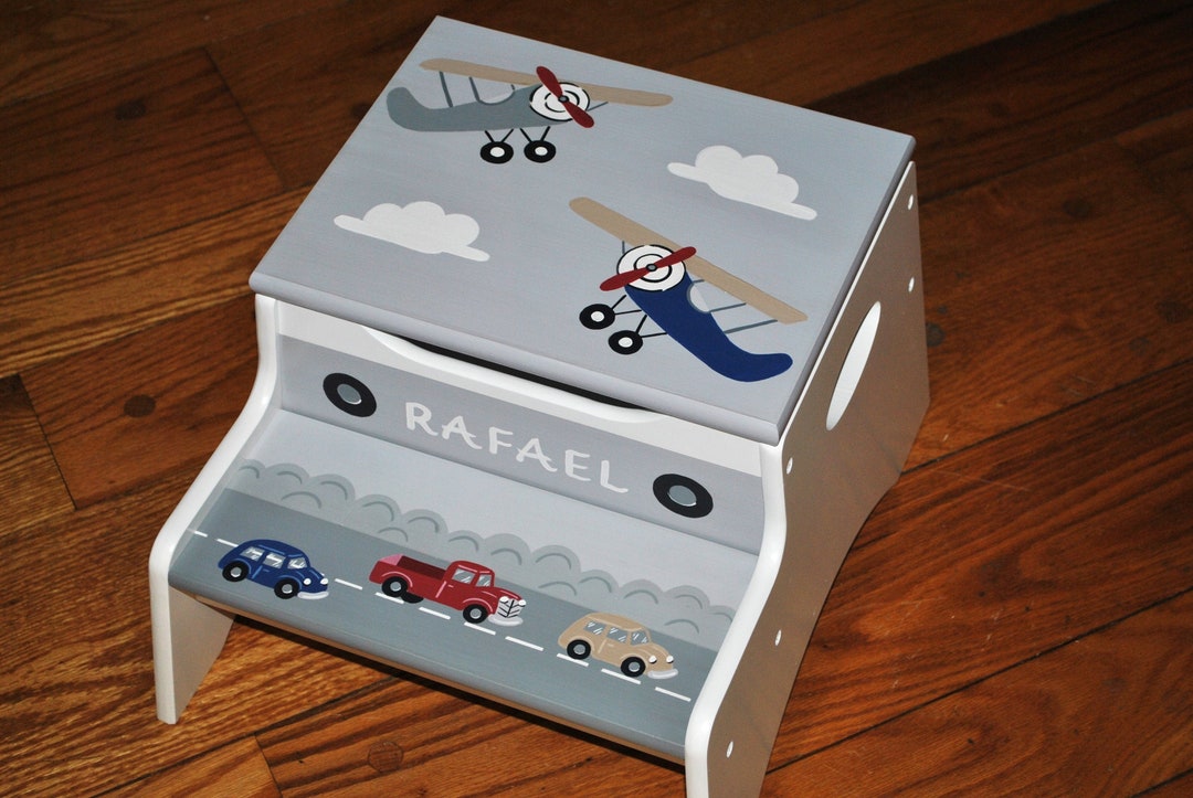 Kids 2 Step Stool, Hand Painted, Boys Step Stool, Baby Shower,chair ...