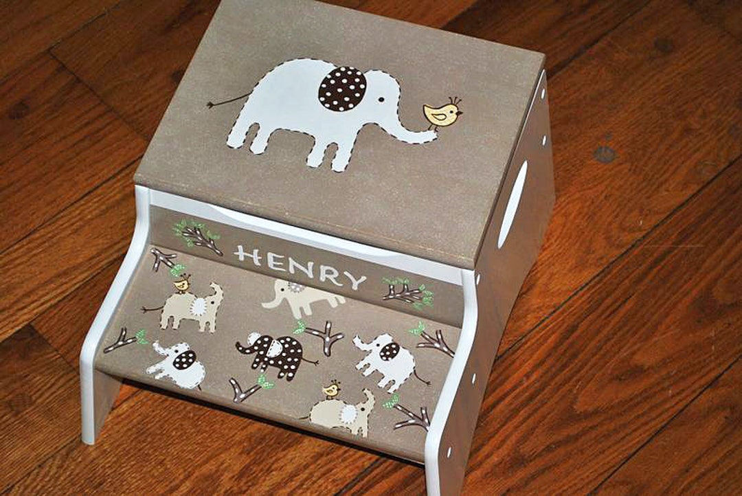 Kids 2 Step Stool, PB Organic Elephant, Childrens Step Stool, Hand ...