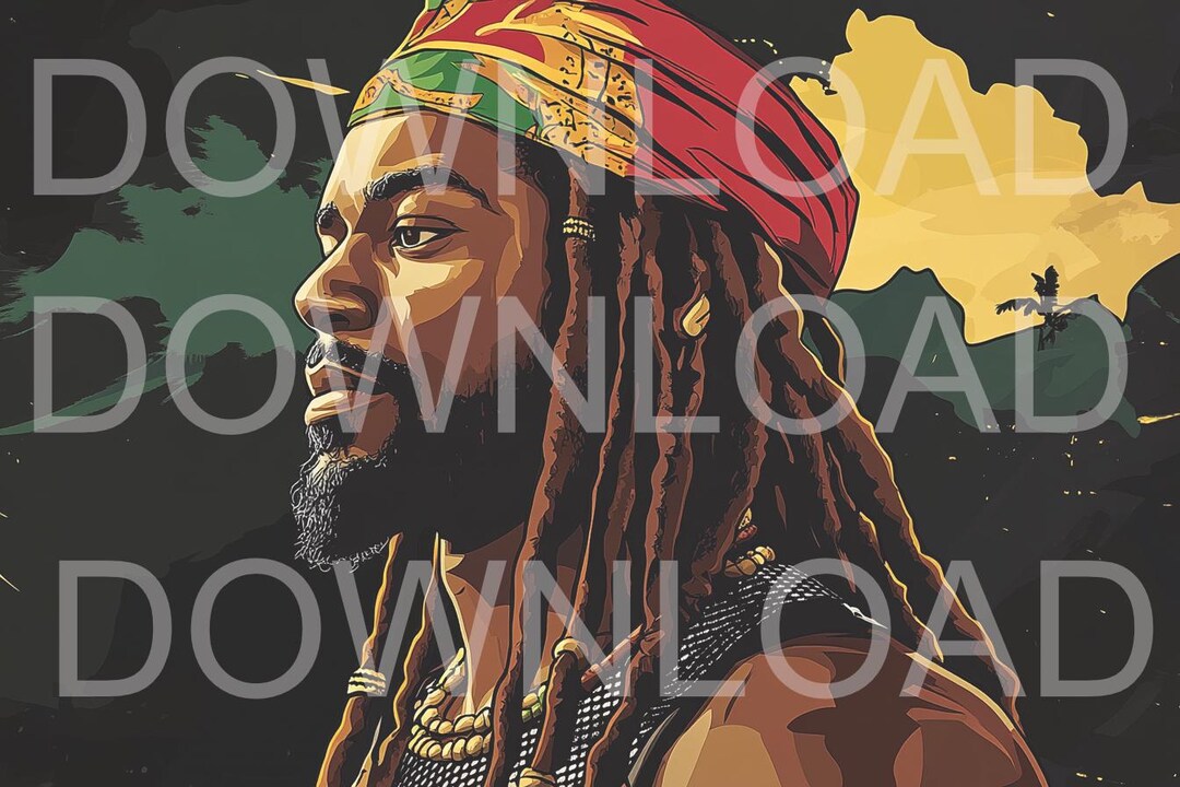 Rasta Wisdom Jamaican Art Rastafarian Man Digital Download 2D Cartoon ...